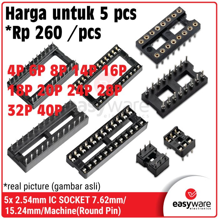 Jual 5x IC SOCKET 6P 8P 16P 14P 18P 20P 22P 24P 28P 32P 40P DUDUKAN IC SOKET IC DIP Pitch 2.54mm ...