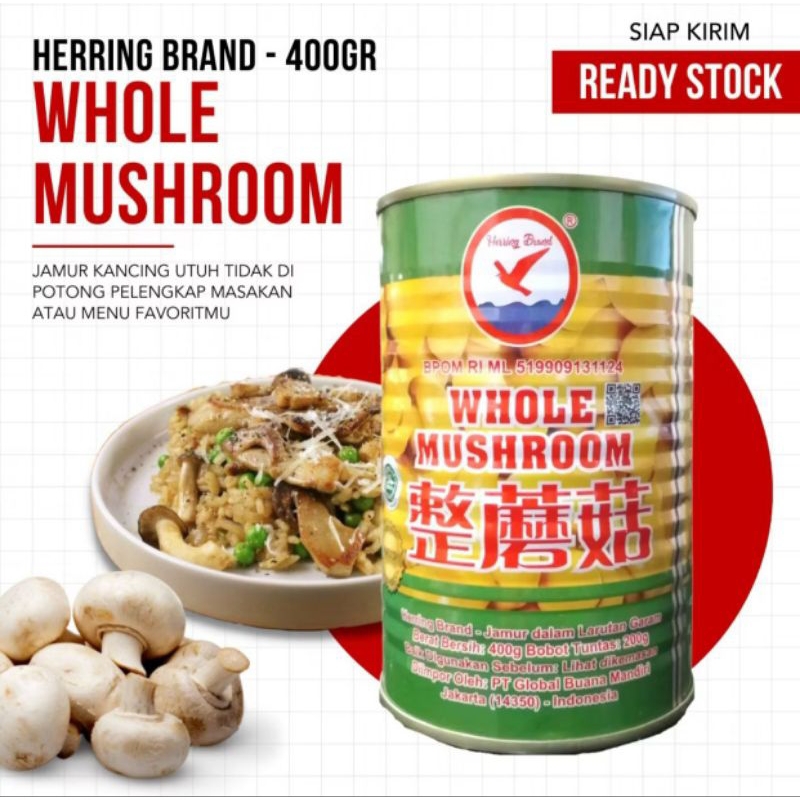 Jual Jamur Kaleng /Whole Mushroom Herring Brand 400gr | Shopee Indonesia