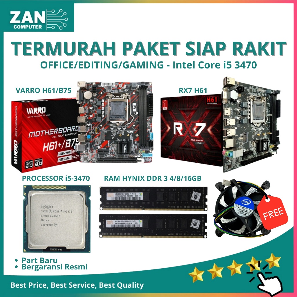 Jual Motherboard H61 - Paket Mainboard Pc Gaming Fullset Core i5 3470 ...