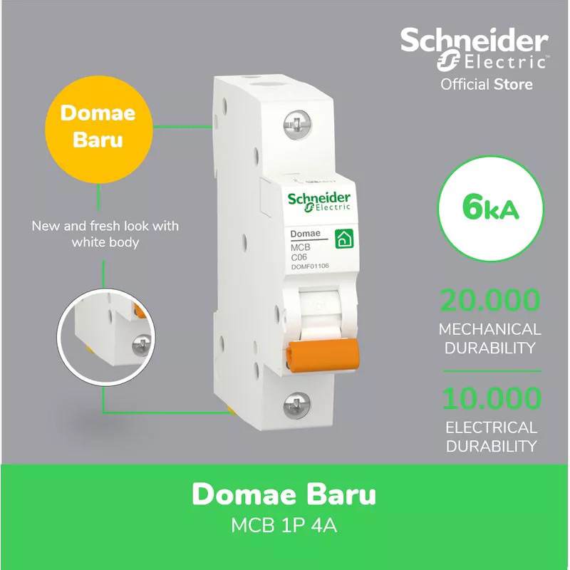 Jual Original MCB Schneider Electric Domae 2A 4A 6A 10A 16A 25A 32A 1P | Shopee Indonesia