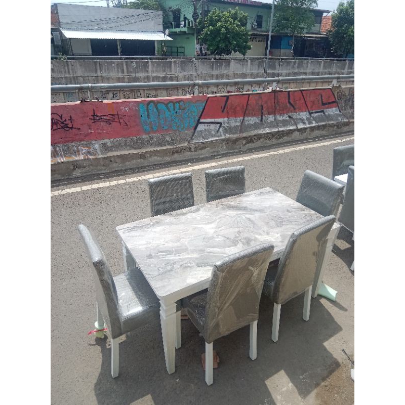 Jual meja makan minimalis motif marmer lapis hpl | Shopee Indonesia