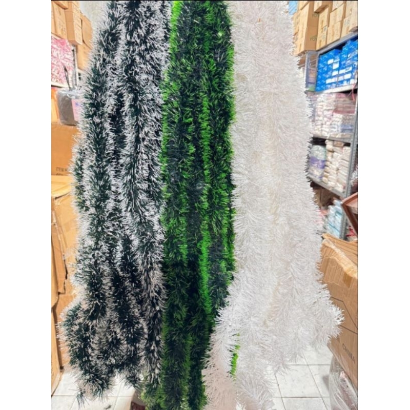 Jual slinger hijau salju tebal 7 cm panjang 2 meter slinger Tinsel ...