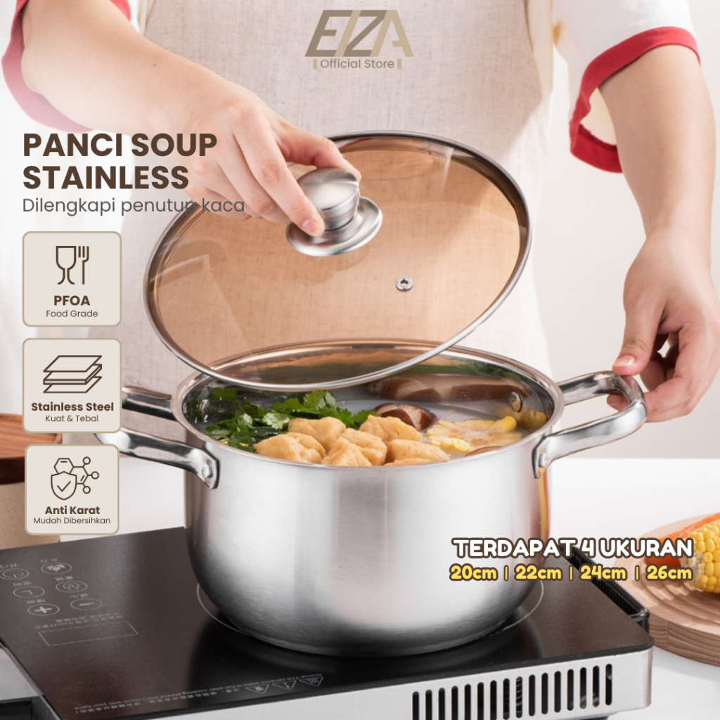 Jual EIZA Panci Soup Sop Stainless Steel 3Ukuran Tebal Anti Karat Hot ...