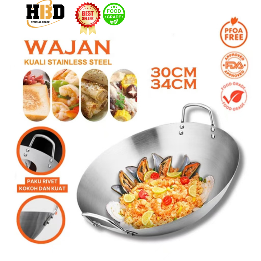 Jual "COD" 【Wajan】Penggorengan Stainless Steel Tebal/ wajan Penggorengan Anti Lengket SUS 304 ...