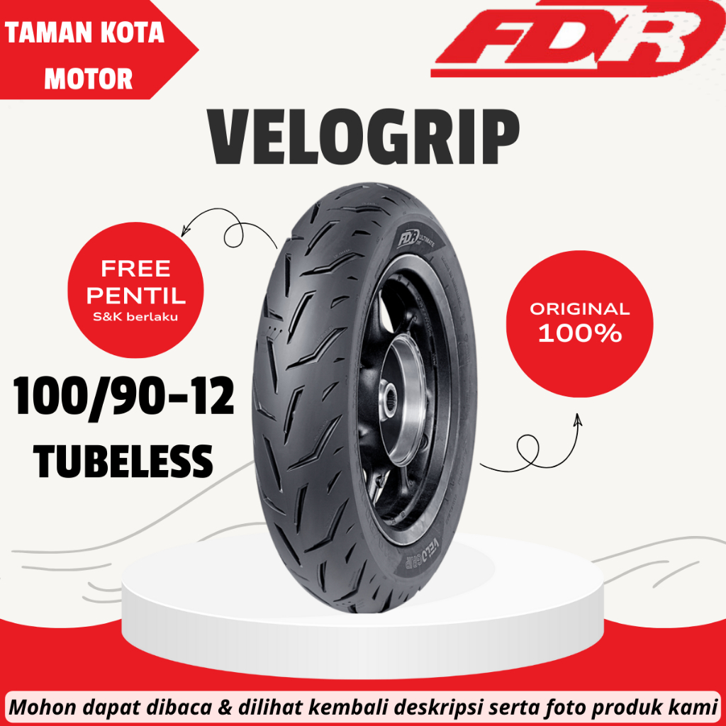 Jual FDR VeloGrip 100/90-12 Ban Motor Tubeless TL Ban Motor Metic ...