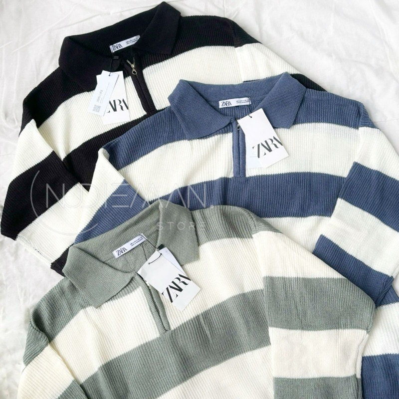 Jual ZR Sweater Zip Knit Stripe | Shopee Indonesia