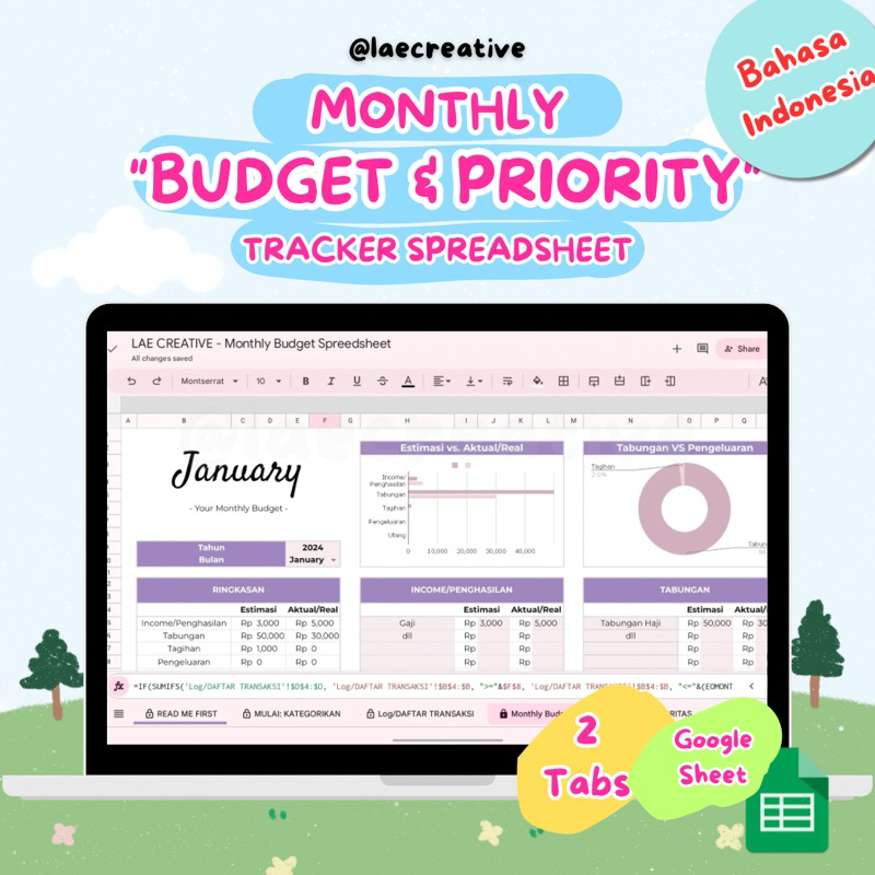 Jual Lae Creative - Monthly Budget and Priority Tracker Spreadsheet ...