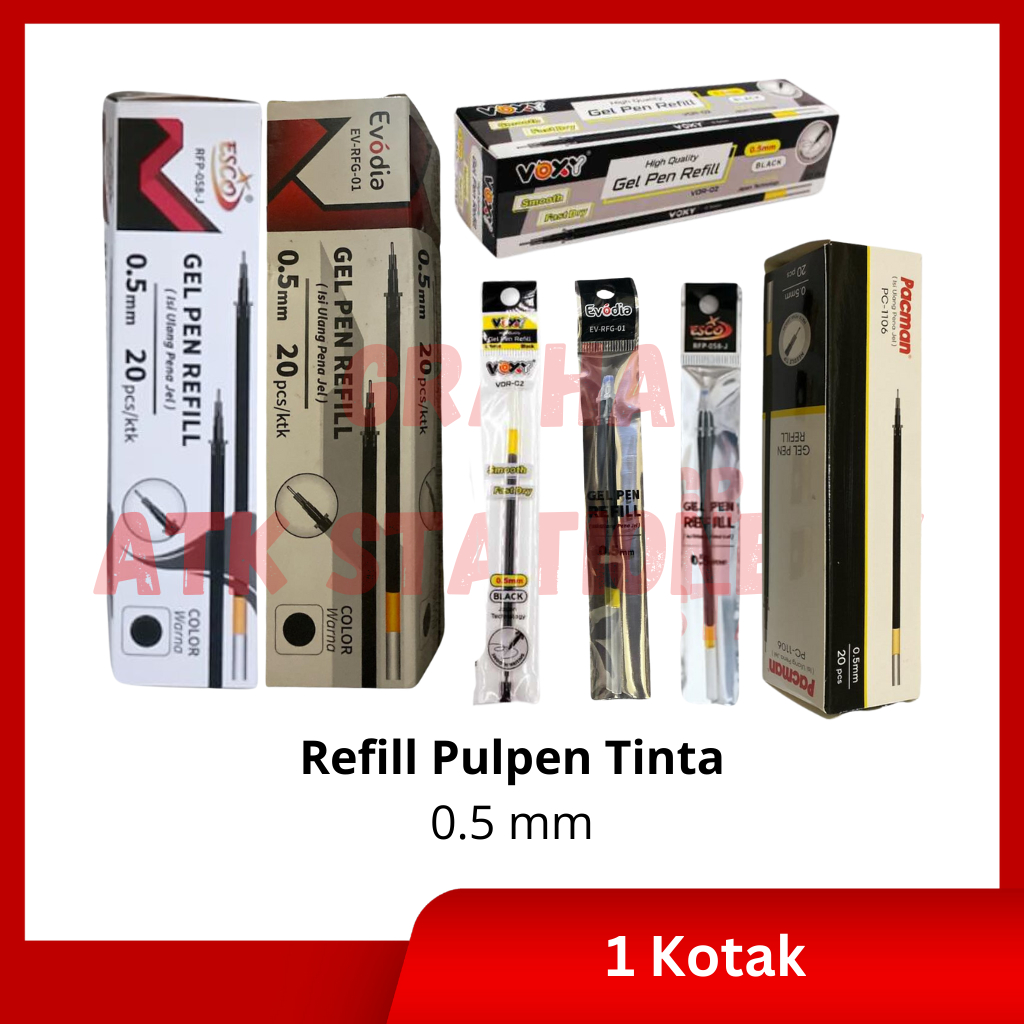 Jual [1 Kotak] Refill Tinta Pulpen 0.5mm Voxy Evodia Esco / Isi Ulang ...