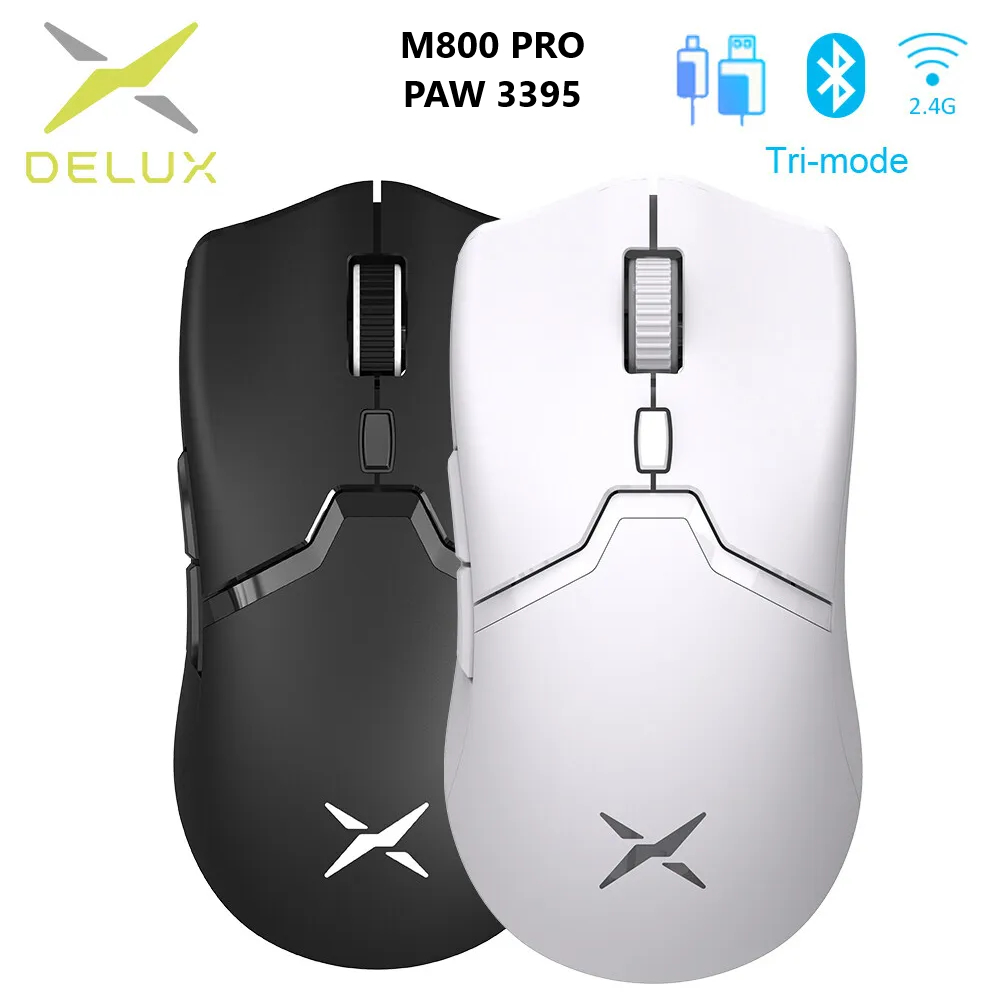 Jual Delux M800 Gaming Pro Mouse 2.4G Wireless / Wired / Bluetooth RGB Light PAW 3395 sensor ...