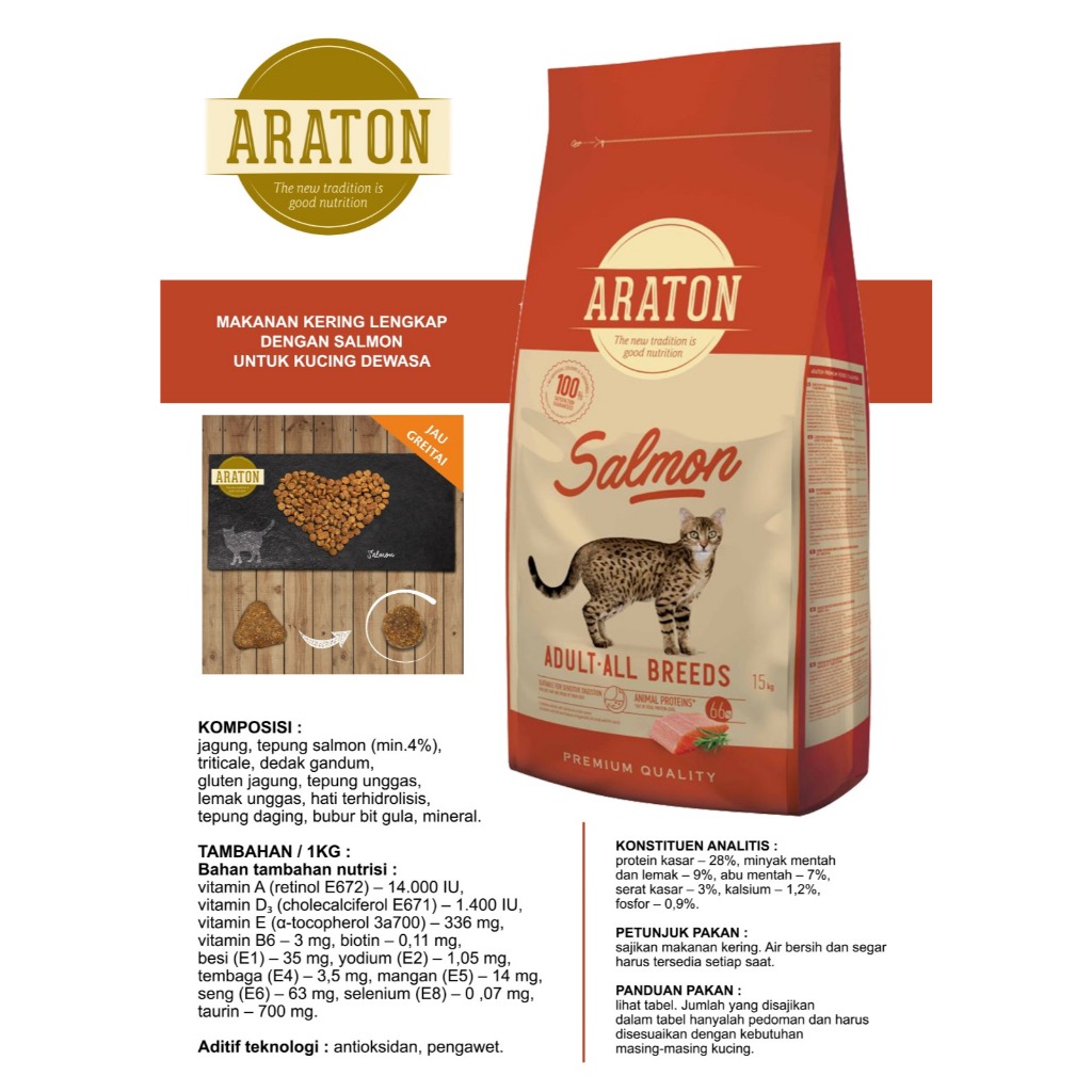 Jual ARATON Cat Food Adult All Breeds Salmon 1.5kg | Shopee Indonesia
