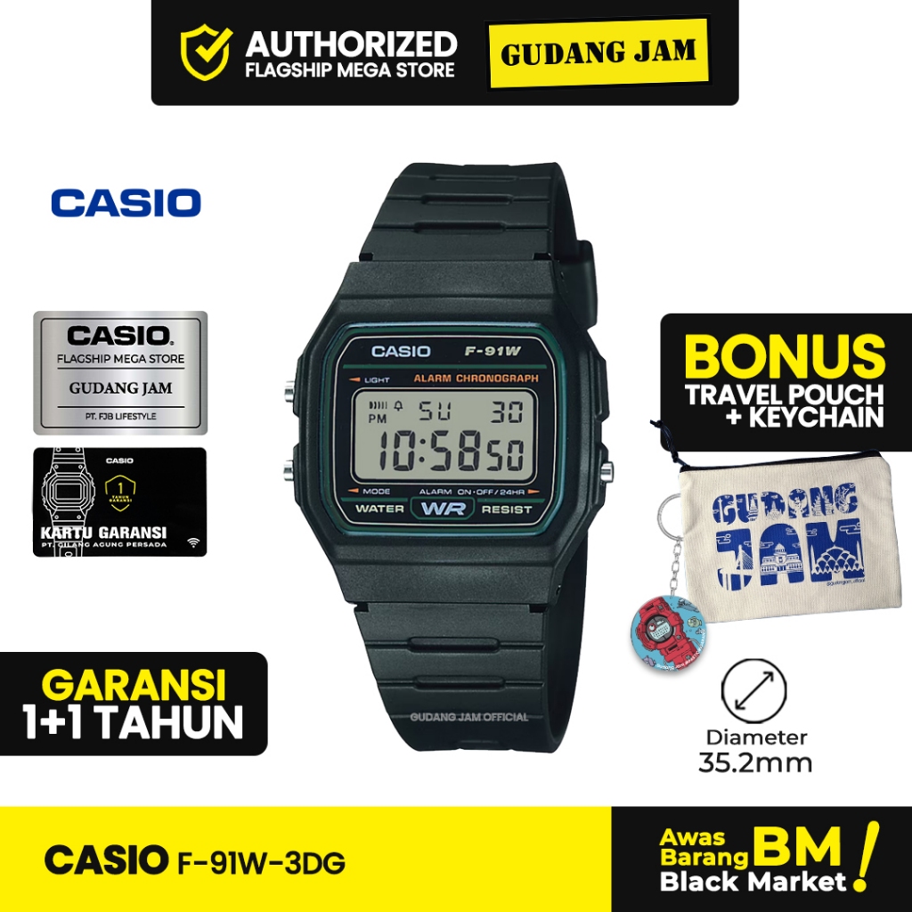 Jual Jam Tangan Pria Casio F 91w original F-91W-3DG Black Resin Band ...