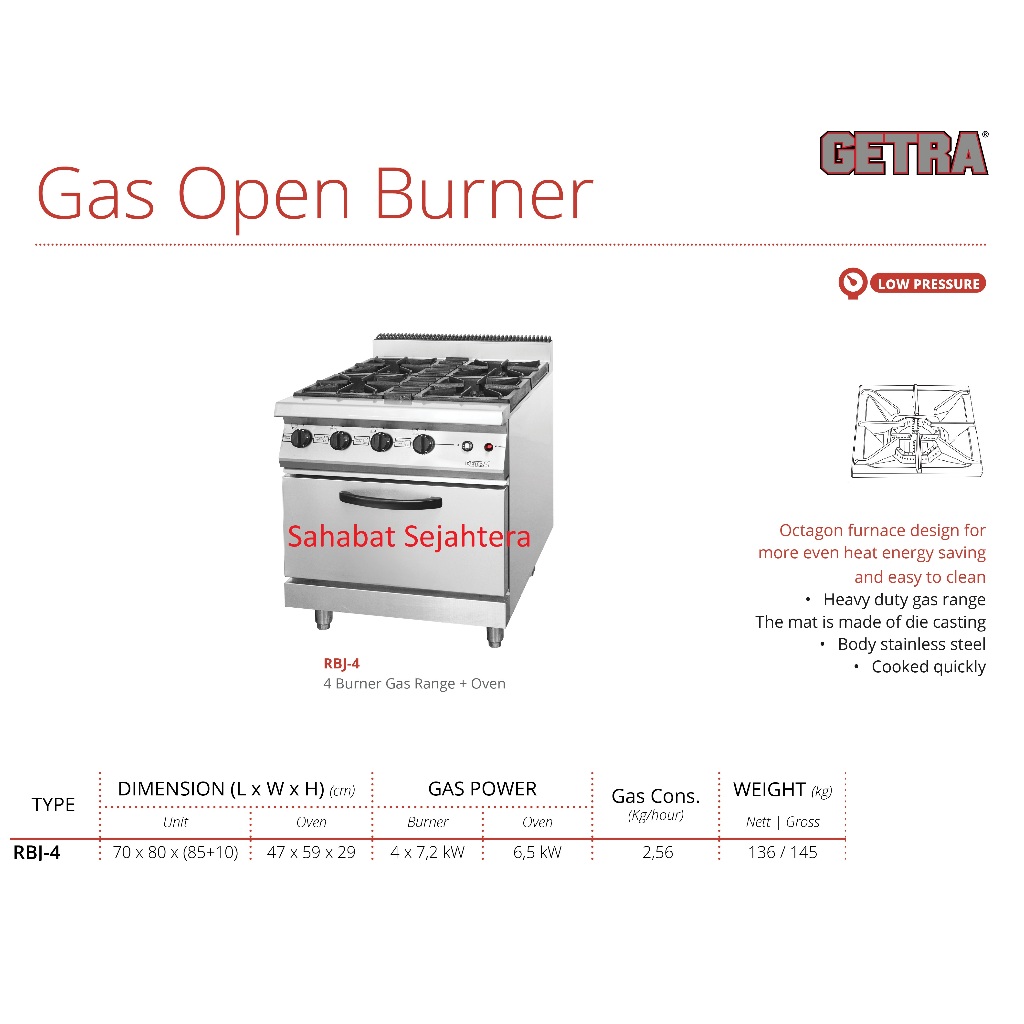 Jual GETRA Gas Open Burner RBJ-4 Kompor 4 Tungku | Shopee Indonesia