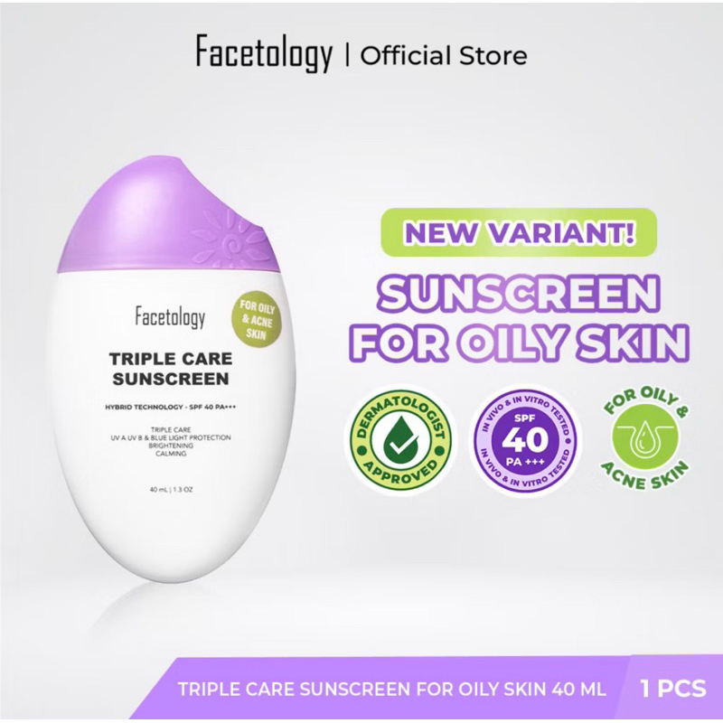 Jual Facetology Triple Care Sunscreen For Acne & Oily Skin SPF 40 PA+++ 40ML | Shopee Indonesia