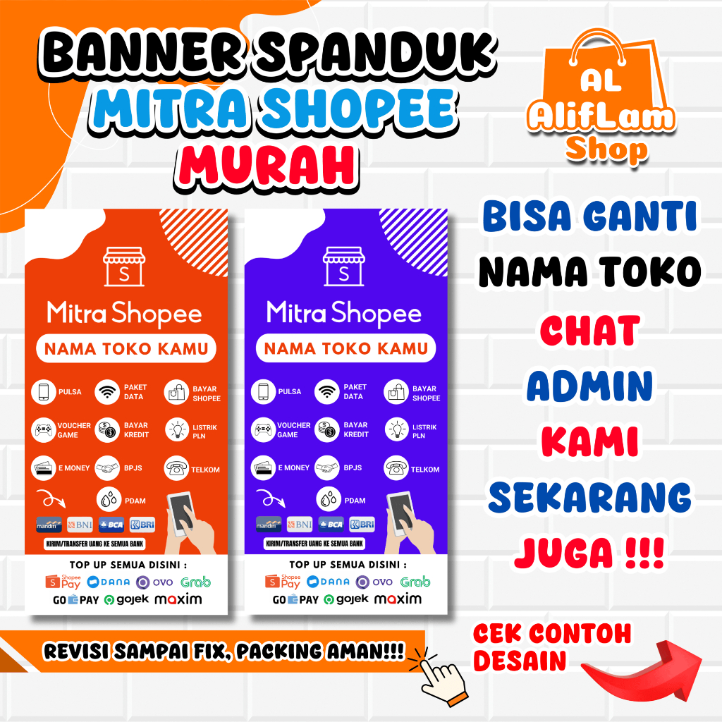 Jual CETAK BANNER SPANDUK MITRA SHOPEE | VERSI AS_10 | BISA GANTI NAMA TOKO | Shopee Indonesia