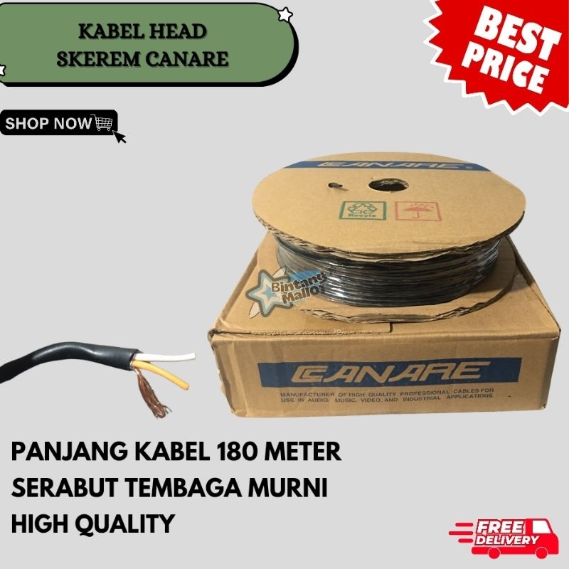 Jual KABEL HEAD SKEREM / KABEL HEAD STEREO 180 METER / 200 YARD HITAM ...
