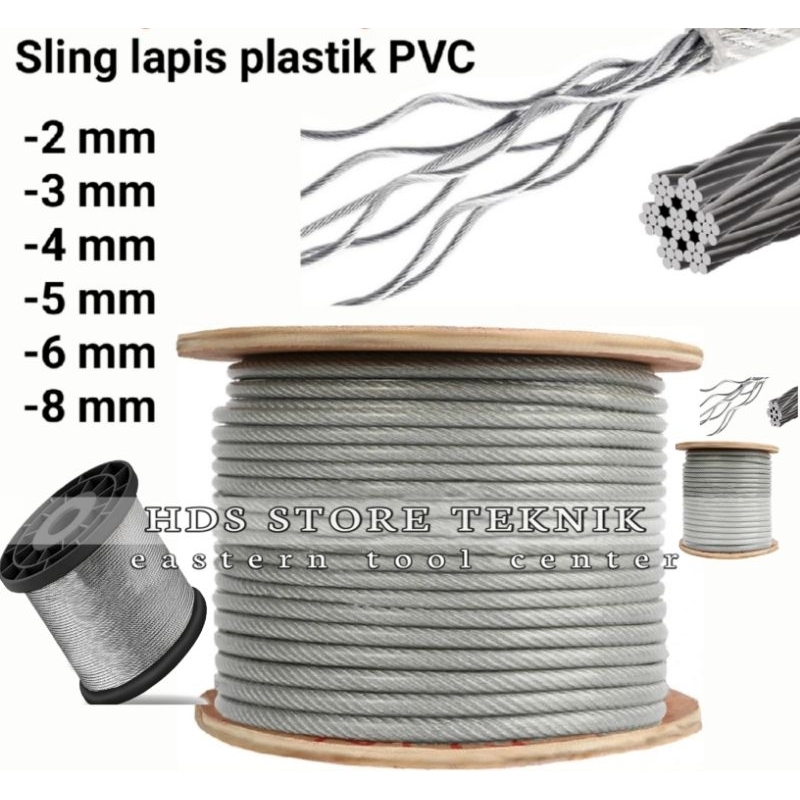 Jual Kawat Seling PVC Tali Sling Baja Galvanis Lapis Plastik Diameter 2 3 4 5 6 8 10 12 Mm ...