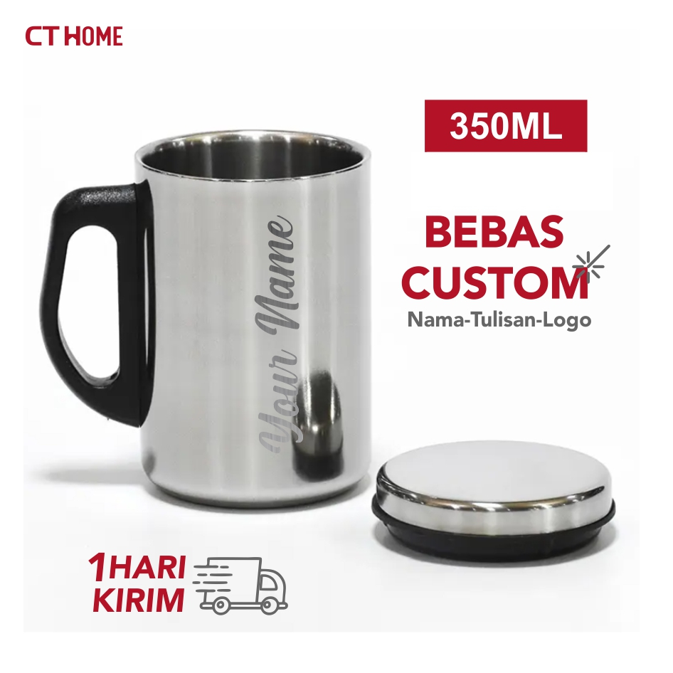 Jual Tumbler Custom Grafir Laser Mug Kopi Gagang 350 ml Stainless Steel ...