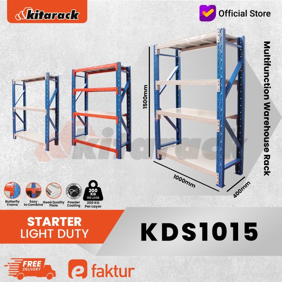 Jual KDS1015 Rack Gudang Besi 200KG Rak Gudang Light Duty Panjang 1M ...