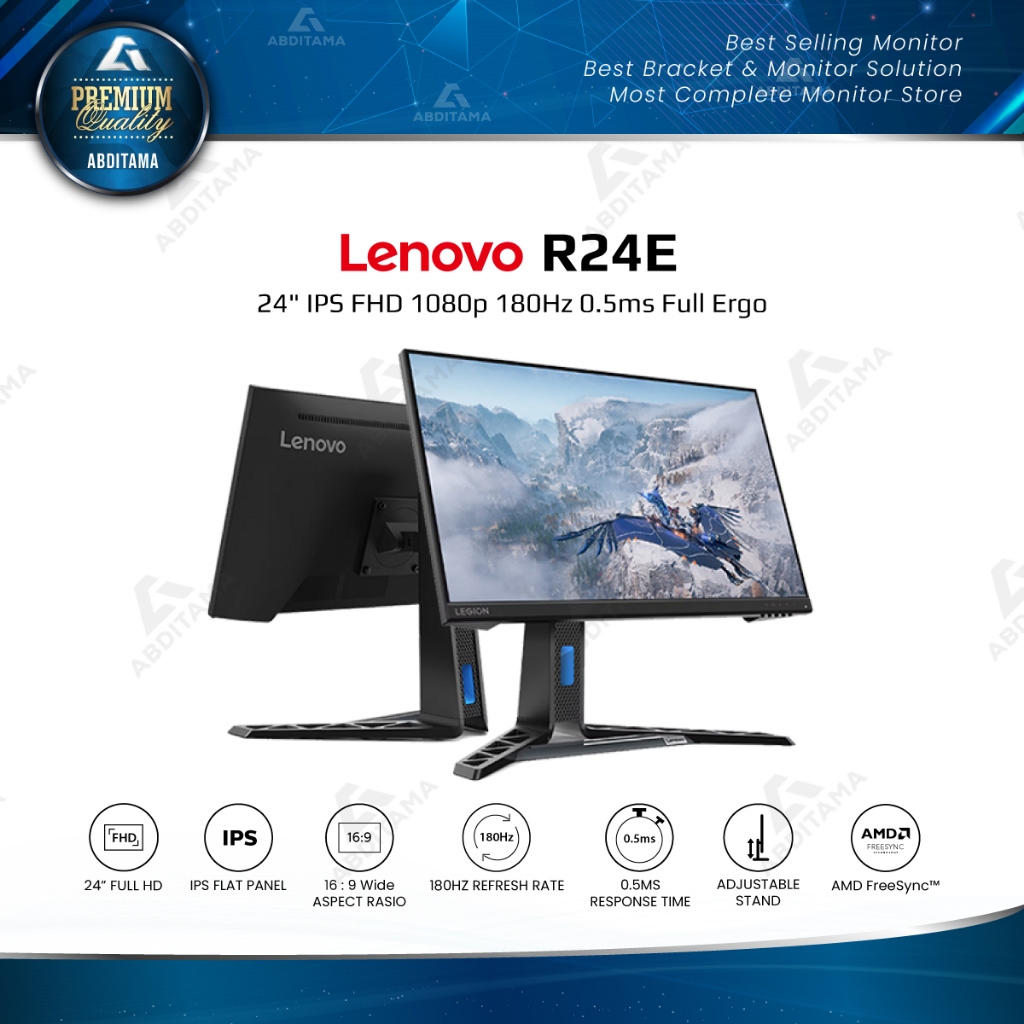 Jual Monitor LENOVO R24E 24" IPS FHD 1080p 180Hz HDMI 2.1x1 DP 1.4x1 0 ...