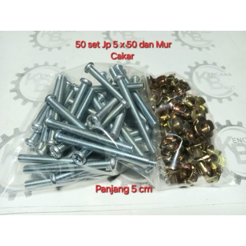 Jual 50 set BAUT JP M5 X 50 MM GALVANIS DAN MUR CAKAR / BAUT SPEAKER KUNCI OBENG PLUS ...