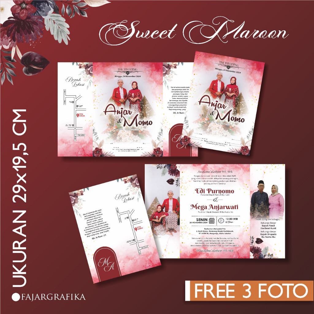 Jual Undangan Lipat 3 Sweet Maroon | Shopee Indonesia