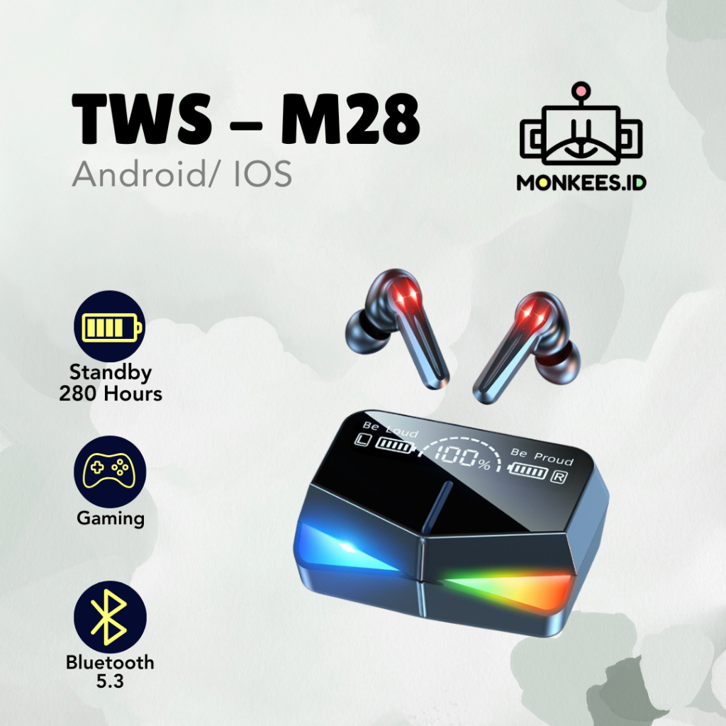 Jual TWS-M28 True Wireless Headset GAMING RGB Super BASS SMART LED DISPLAY | Shopee Indonesia