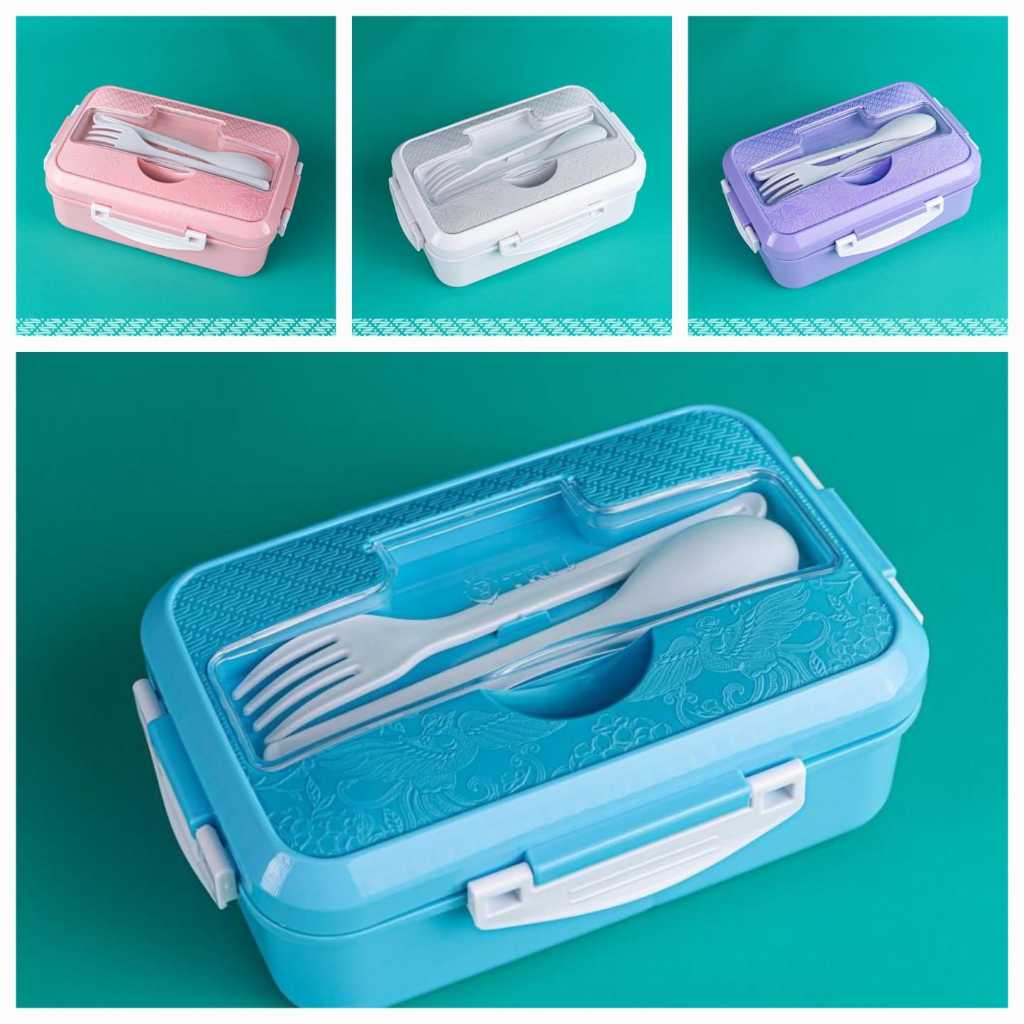 Jual Lunch Box Set Kotak Bekal Makan Jerami Gandum kotak makan Anti Tumpah Free Sendok dan Garpu ...