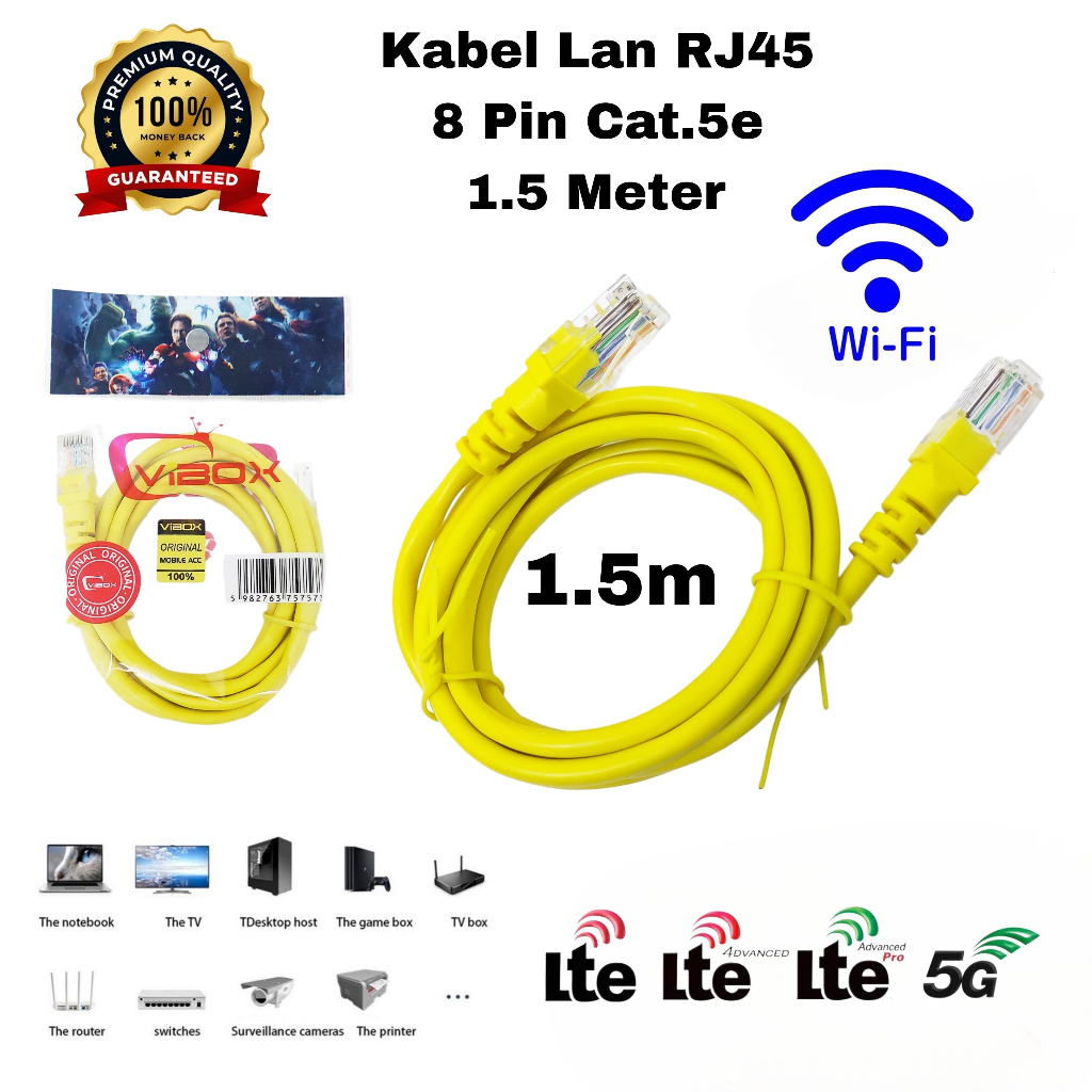 Jual Vibox Kabel Lan Cat.5e RJ45 1,5 Meter Lan Cable RJ4R Set Kabelan ...