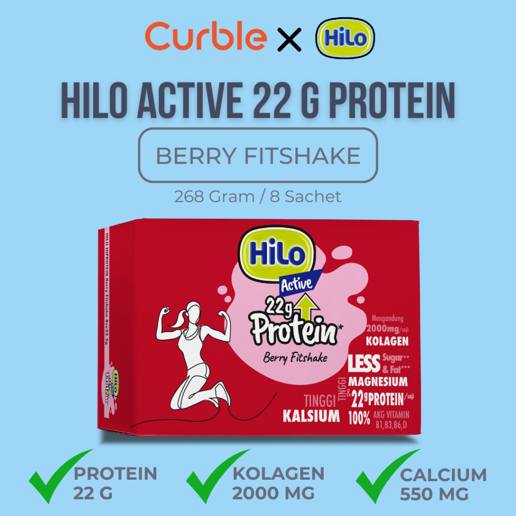 Jual Curble X HiLo Active 22g Protein Berry Fitshake 8 Sachet | Shopee ...