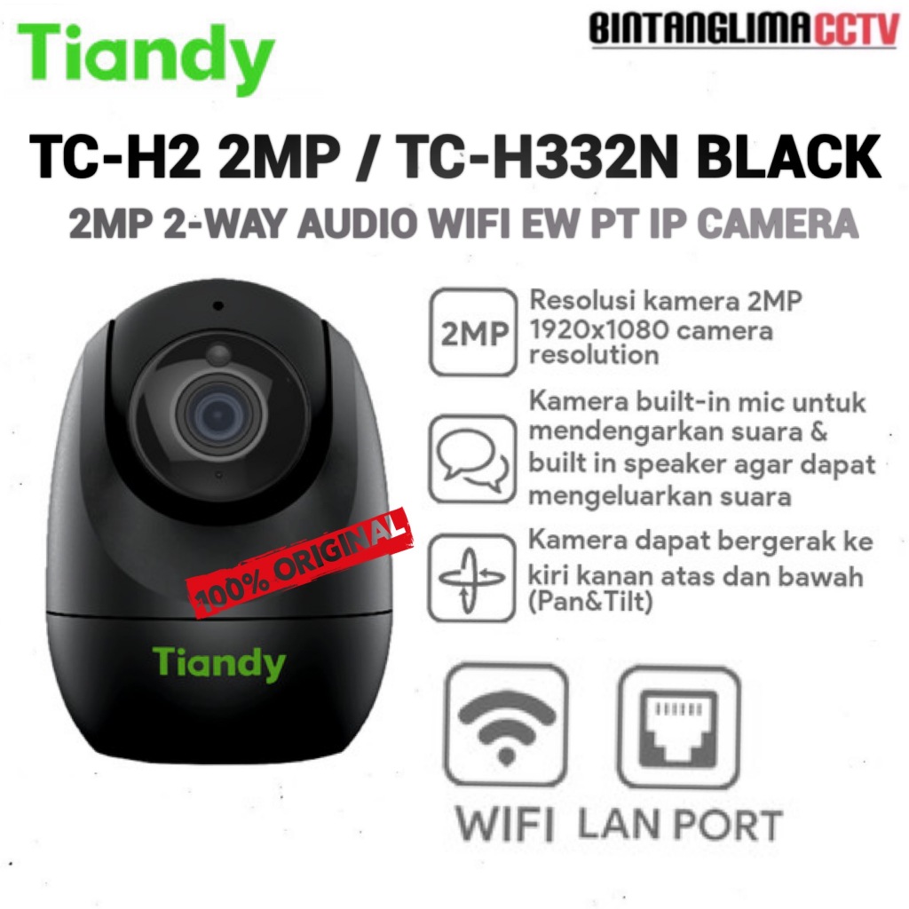 Jual TIANDY TC-H2 2MP BLACK FIXED COLOR MAKER WIFI PT CAMERA 4MM | Shopee Indonesia