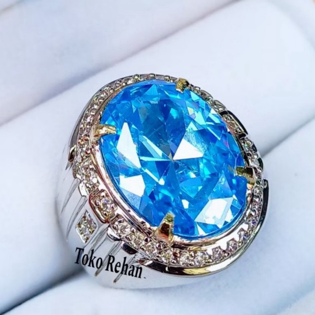 Jual Cincin Batu Blue Topas London Cuuting diamond Mewah Ring alpaka ...