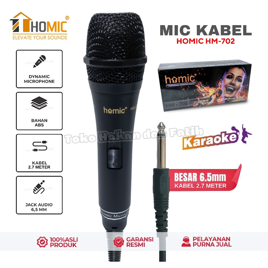 Jual Termurah Microphone / Mic Kabel Karaoke Colokan Besar 6,5mm Homic ...