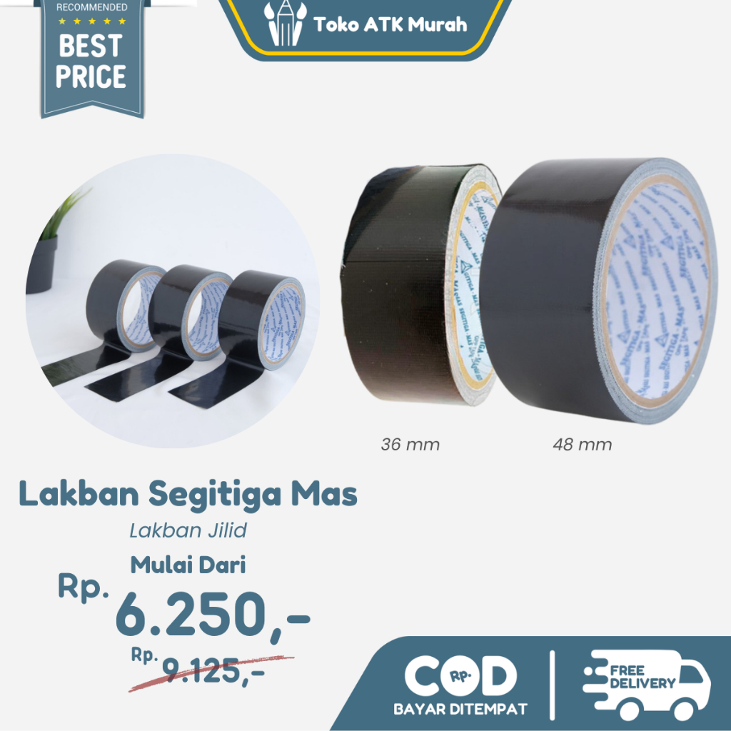 Jual Lakban Hitam 2" Inch 48mm Segitiga Mas - Lakban Jilid Kain Hitam ...