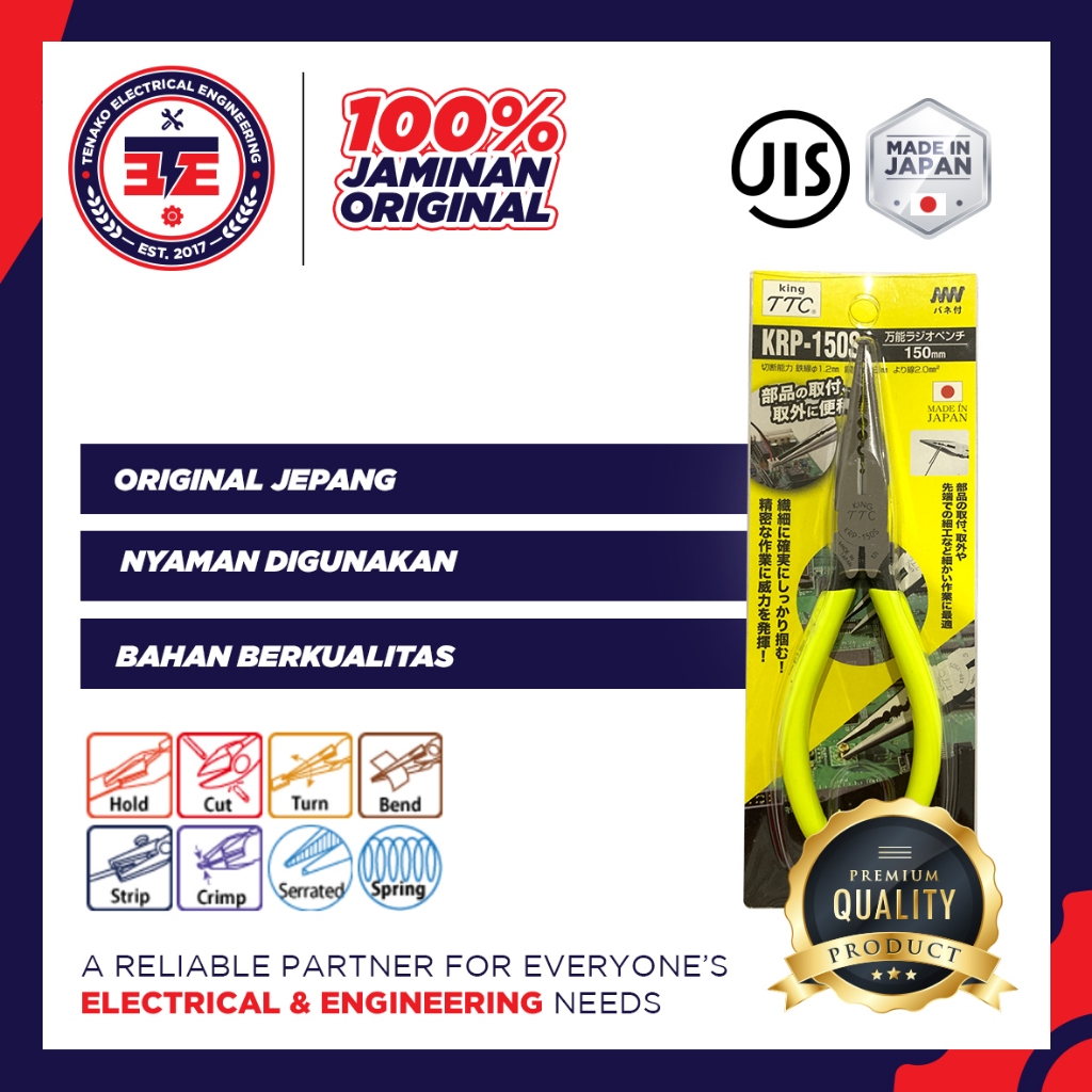 Jual KING TTC KRP-150S Tsunoda Multi Purpose Long Nose Pliers Tang Original Jepang Made in Japan ...
