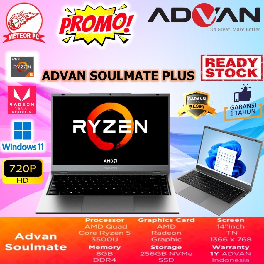 Jual Advan Soulmate Plus Ryzen 5 3500U RAM 8/16GB SSD 256GB NVMe WIN11 ...