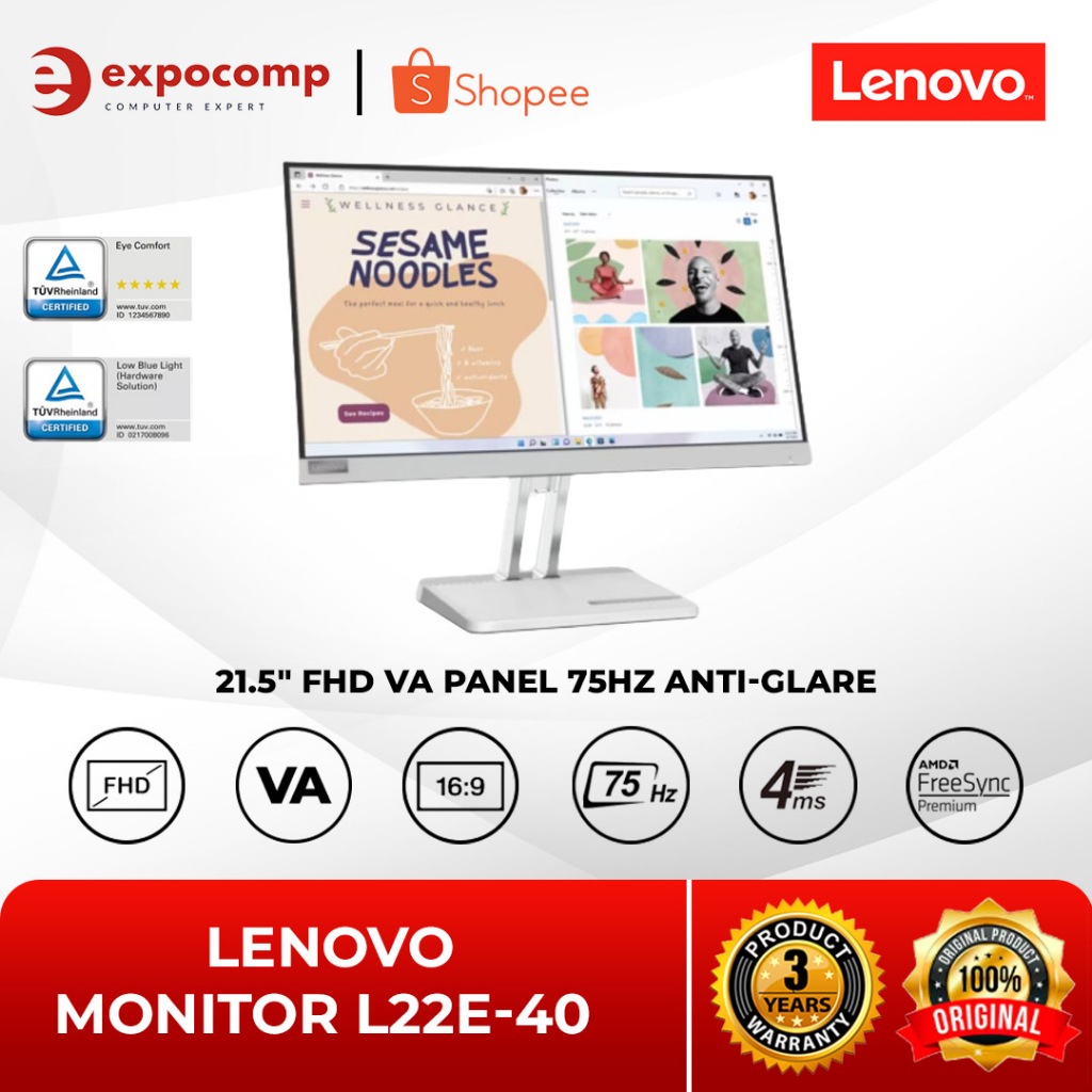 Jual LENOVO MONITOR L22e-40 21.5" FHD VA Panel 75 Hz Anti-glare ...