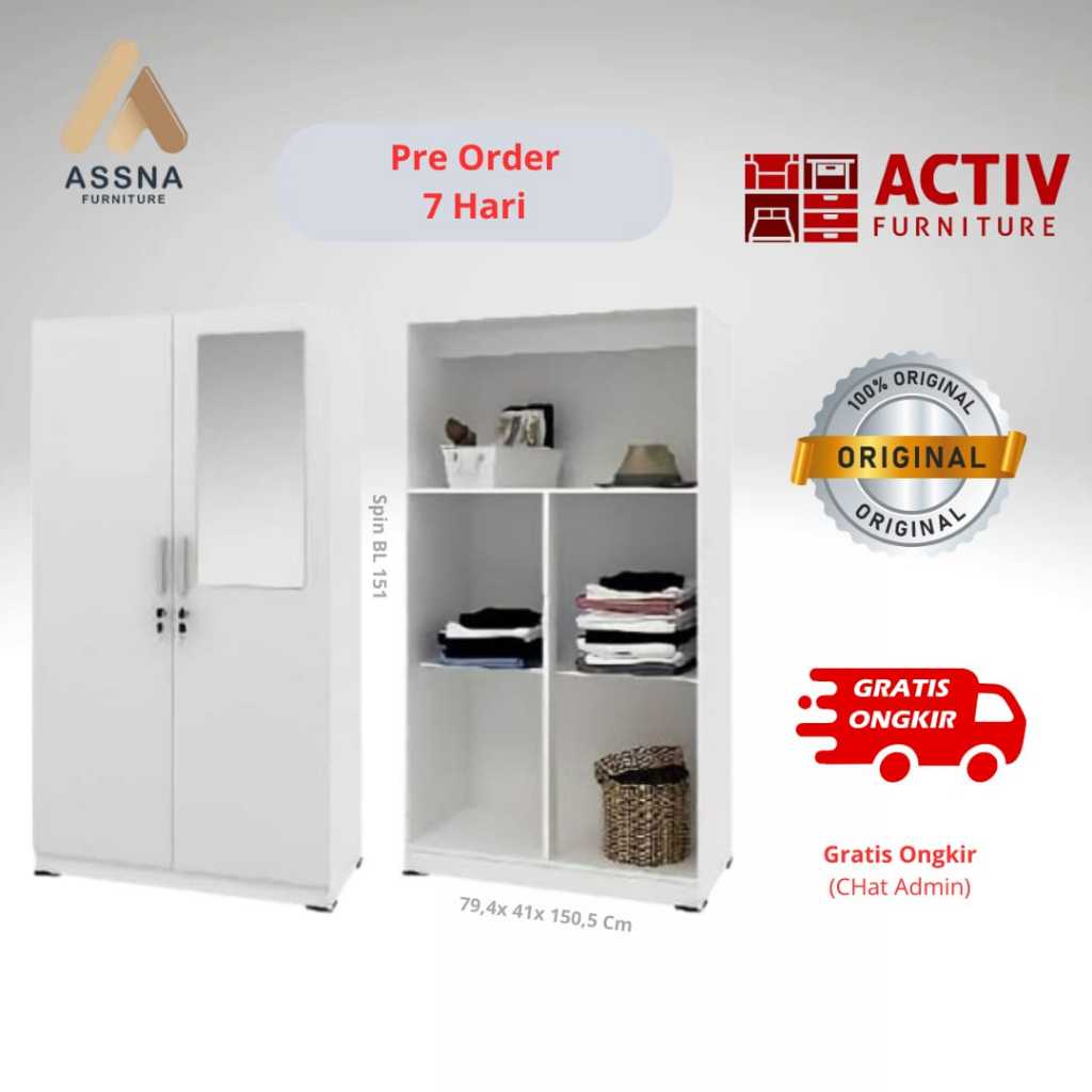 Jual ACTIV Spin SL 81 lemari almari pakaian sliding white putih ...