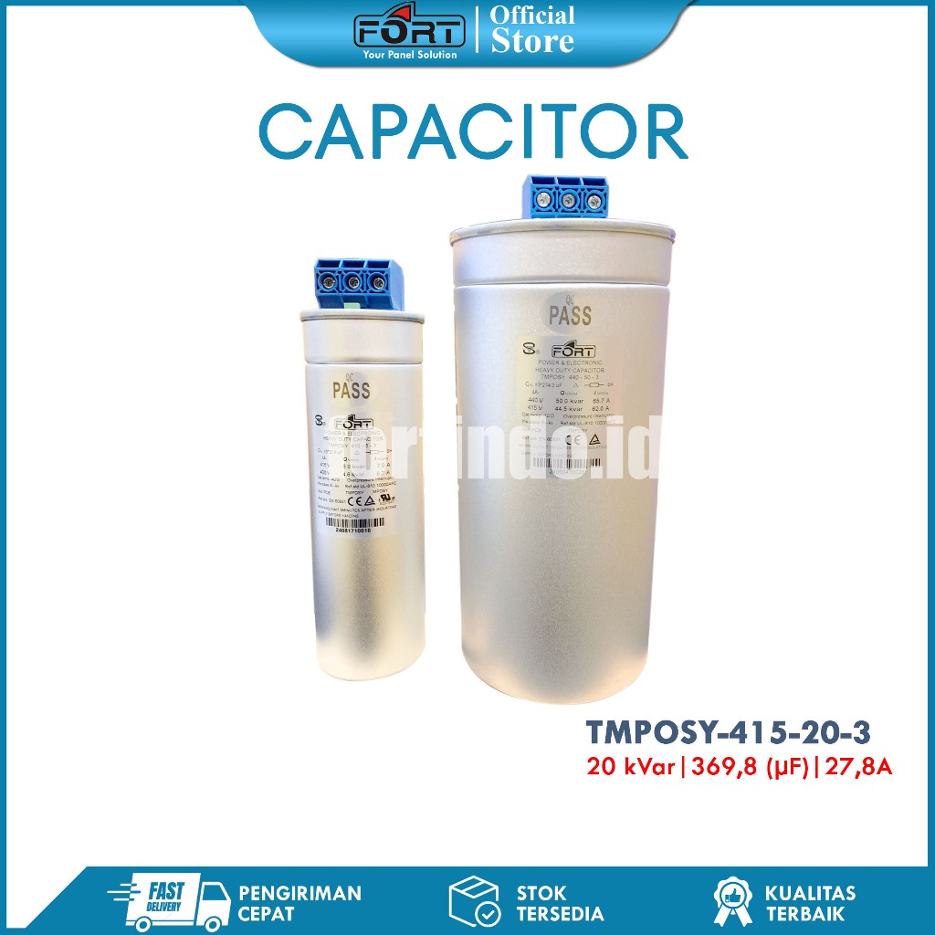 Jual FORT Power Capacitor TMPOSY-415-20-3 415VAC 50Hz 20kVar 27,8A ...