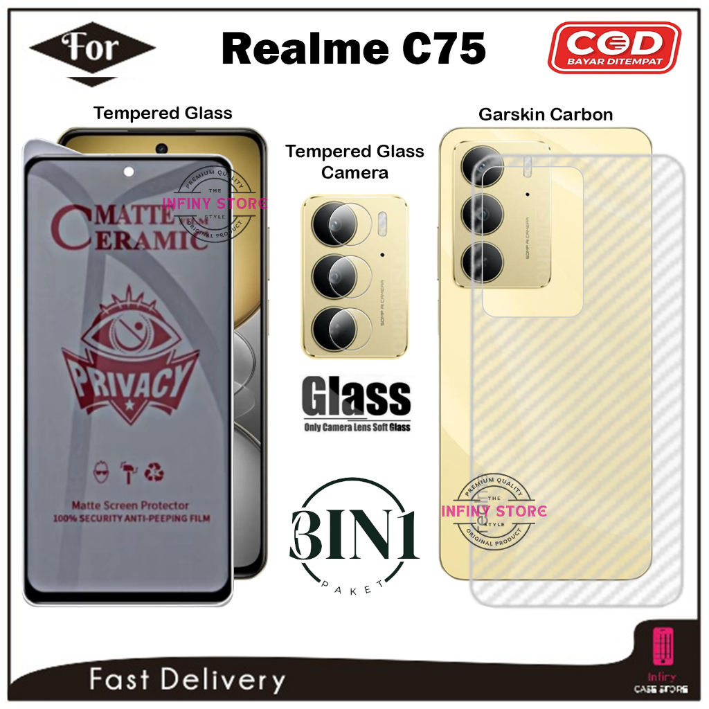 Jual Promo Paket 3IN1 Anti Gores Realme C75 C75X Tempered Glass Full ...