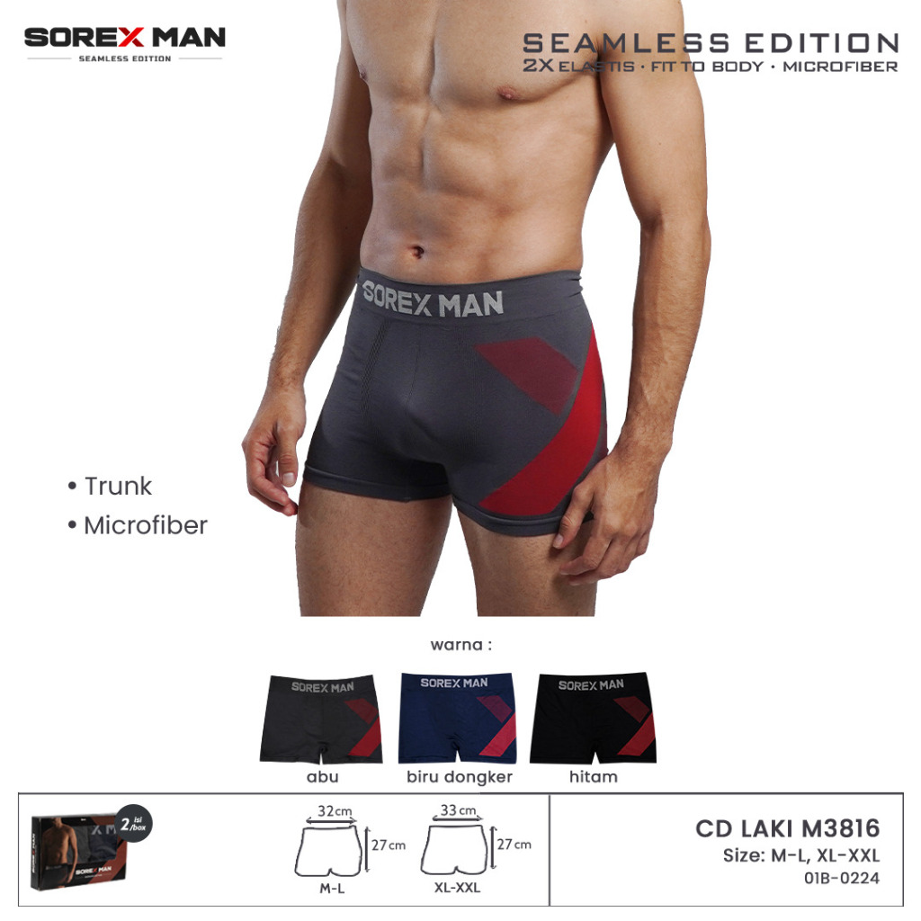 Jual (2 PCS) Sorex Man Seamless Boxer Pria Microfiber Trunk CD Cowo ...