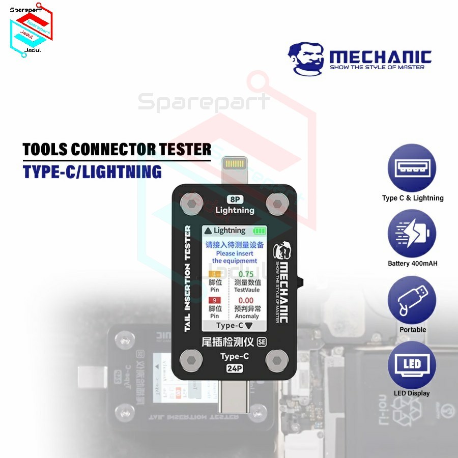 Jual Mechanic T-824SE TYPE-C/Lightning Interface Tail Plug Tester Tail ...