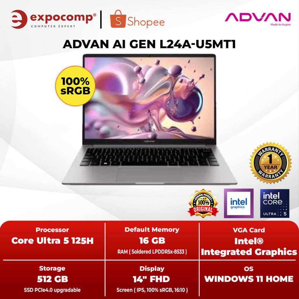Jual LAPTOP ADVAN AI GEN Gen L24A-U5MT1 GREY ULTRA 5-125H 16GB 512GB ...