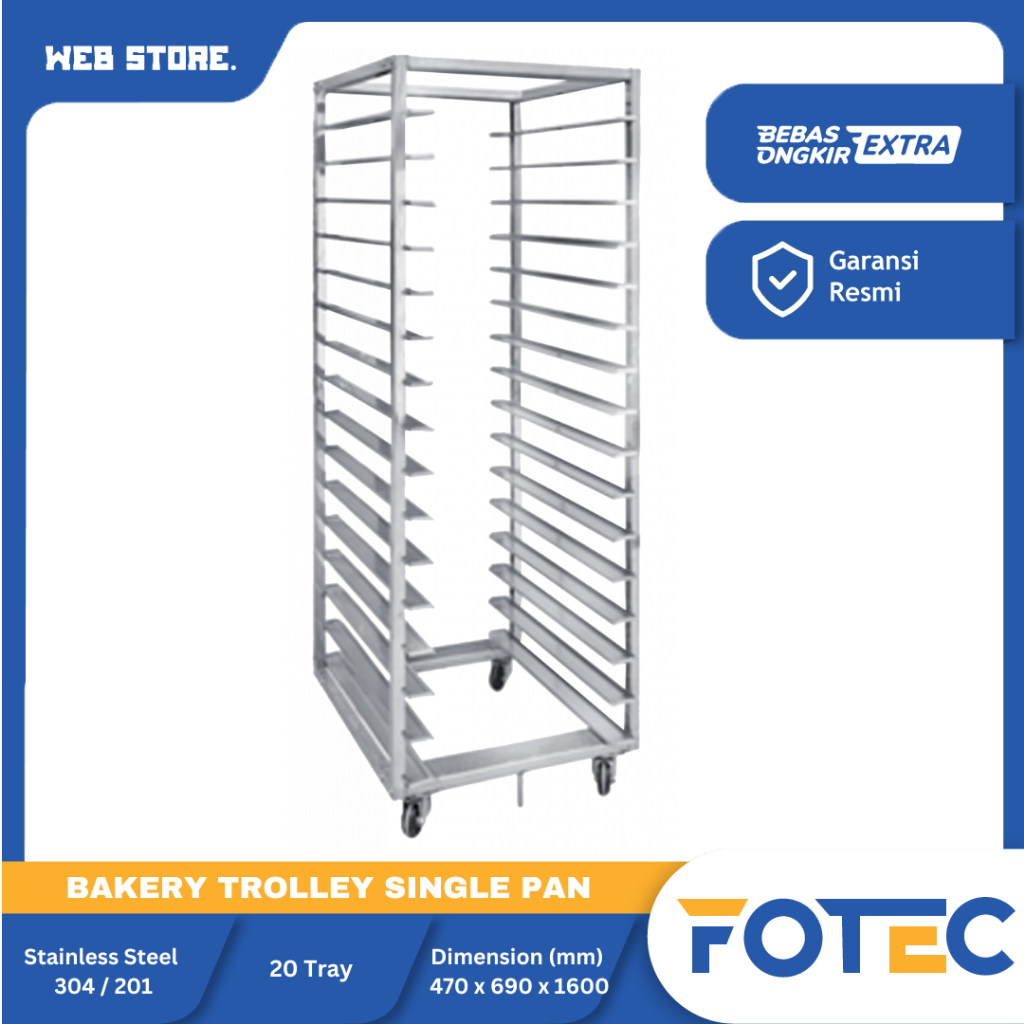 Jual Bakery Trolley Single Pan Stainless Steel 20 Tray FOTEC | Shopee ...