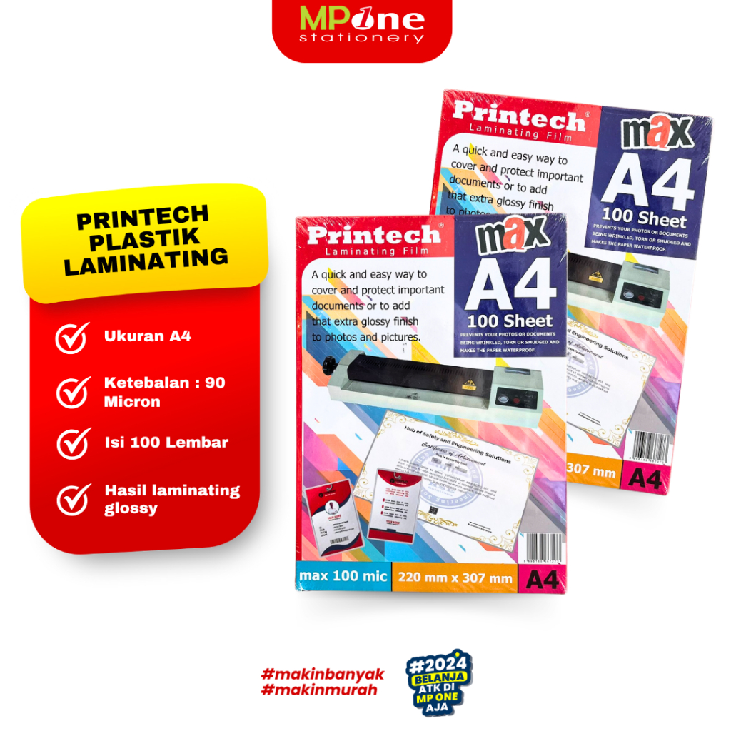 Jual (1 PACK) Printech Max Plastik Laminating A4 / Laminating Film Pouch / Plastik Laminating A4 ...