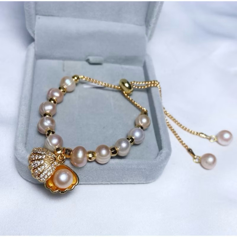 Jual Gelang Kerang Rhodium Lapis Emas 18 Karat Mutiara Air Tawar Asli ...