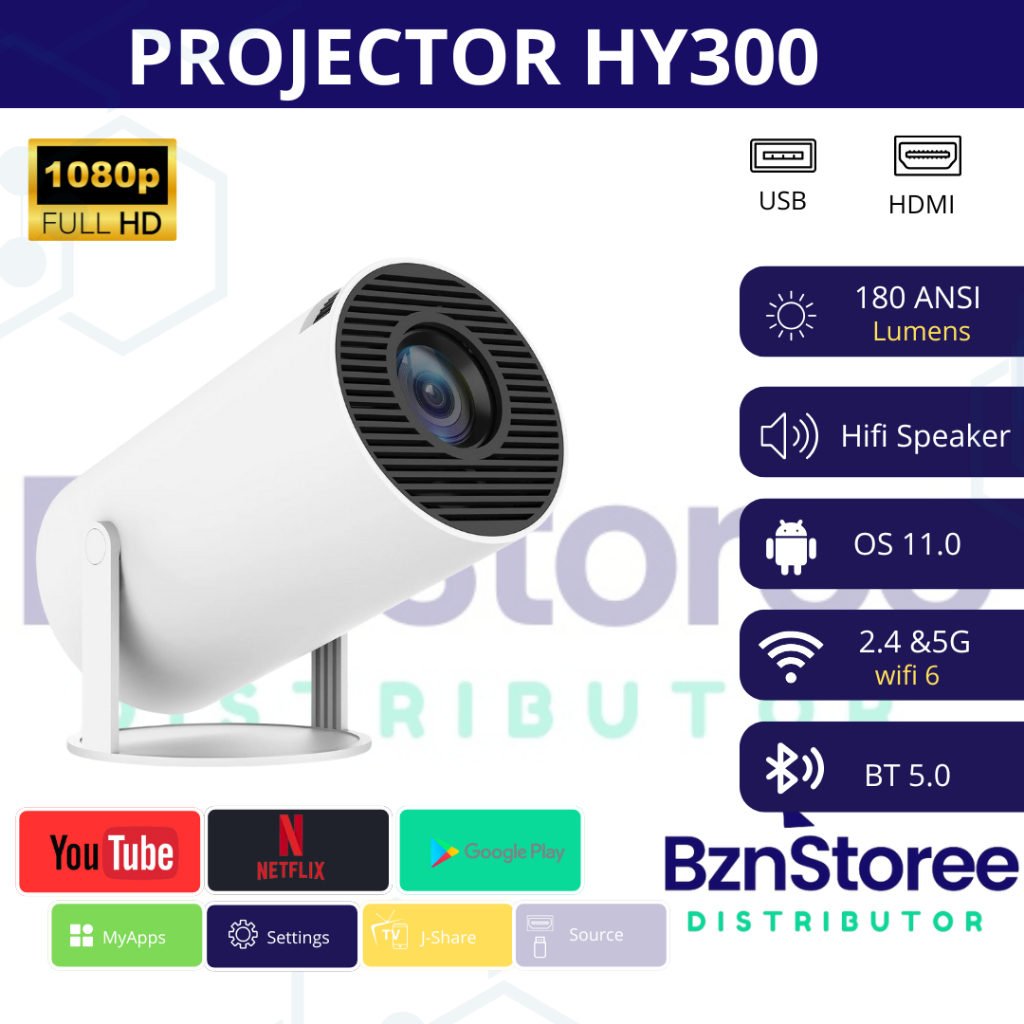 Jual Proyektor HY300 Smart Projector 180 ANSI Lumens HD 1080P ...