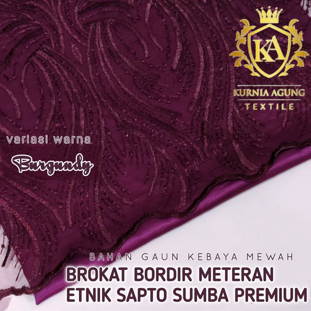 Jual Kain Brokat Tile Bordir Meteran warna BURGUNDY Motif Etnik Sapto ...