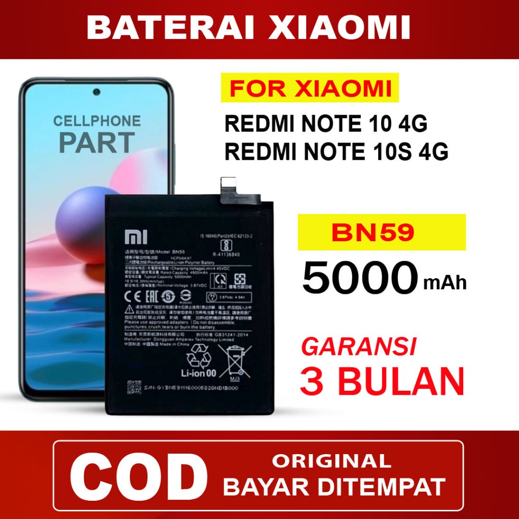 Jual BATERAI BATRE XIAOMI REDMI NOTE 10 4G / REDMI NOTE 10S 4G / BN59 ...