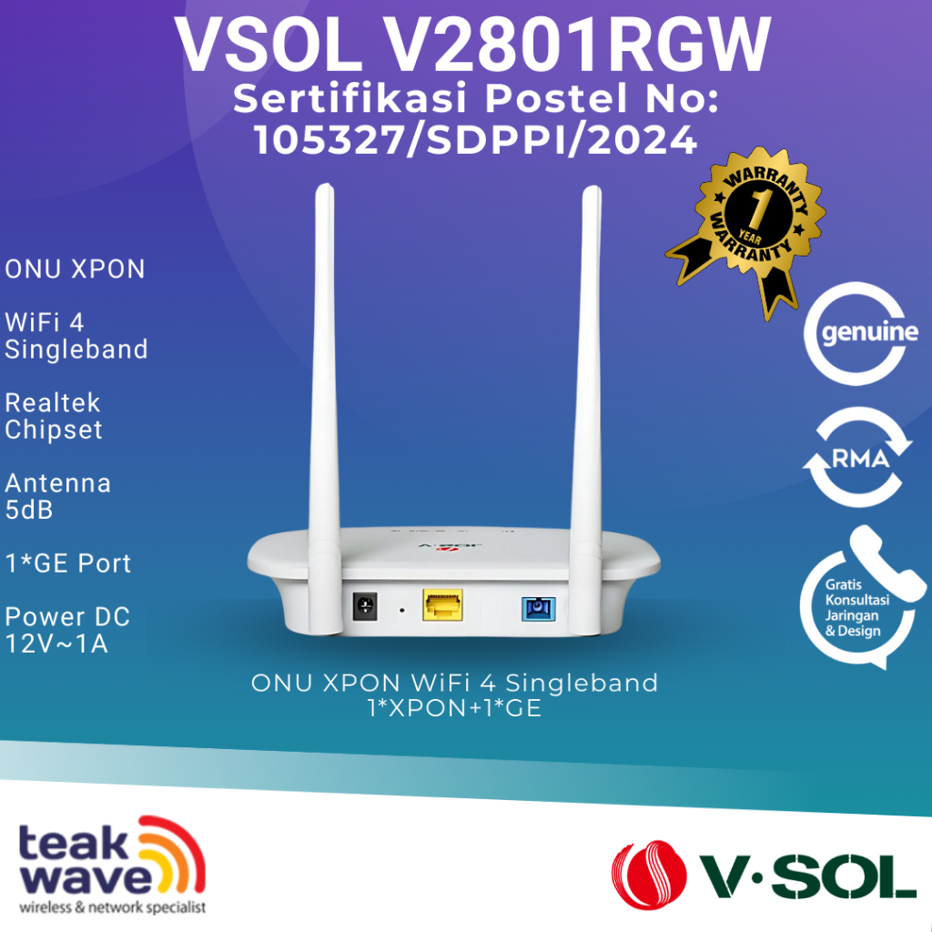 Jual V-SOL V2801RGW ONU XPON Singleband ONT 1GE 1FE ONT ONU V2801RGW Modem VSOL | Shopee Indonesia