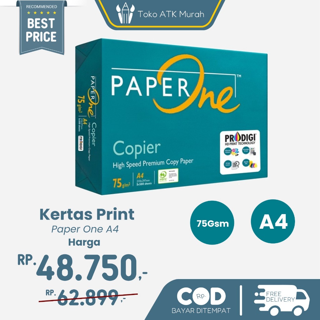 Jual Kertas HVS A4 75 Gsm Paper One ( 1 Rim Isi 500 Lembar ) - Kertas Fotokopi Print Berkualitas ...